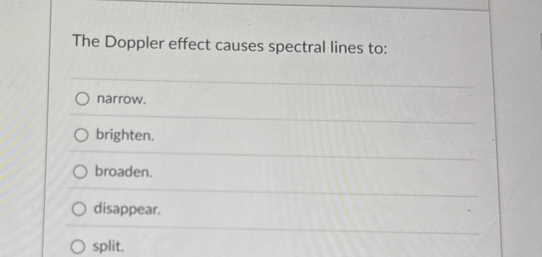 Solved The Doppler effect causes spectral lines | Chegg.com