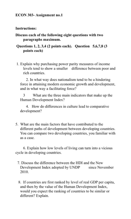 Solved ECON 303- Assignment no.1 Instructions: Discuss each | Chegg.com