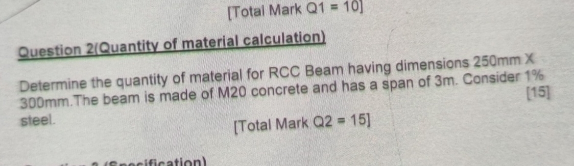 Solved Total Mark Q1 =10 ]Question 2(Quantity of material | Chegg.com