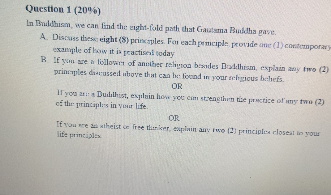 Solved Question 1(20%)In Buddhism, we can find the | Chegg.com