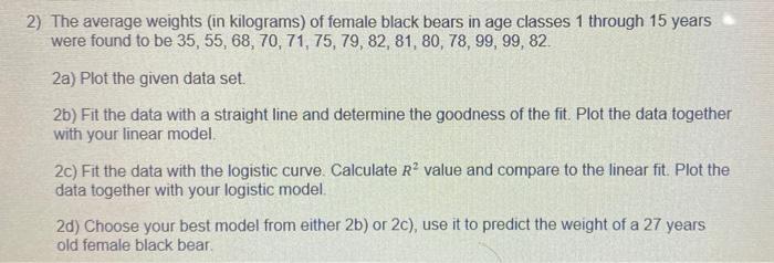 Solved The average weights (in kilograms) of female black | Chegg.com