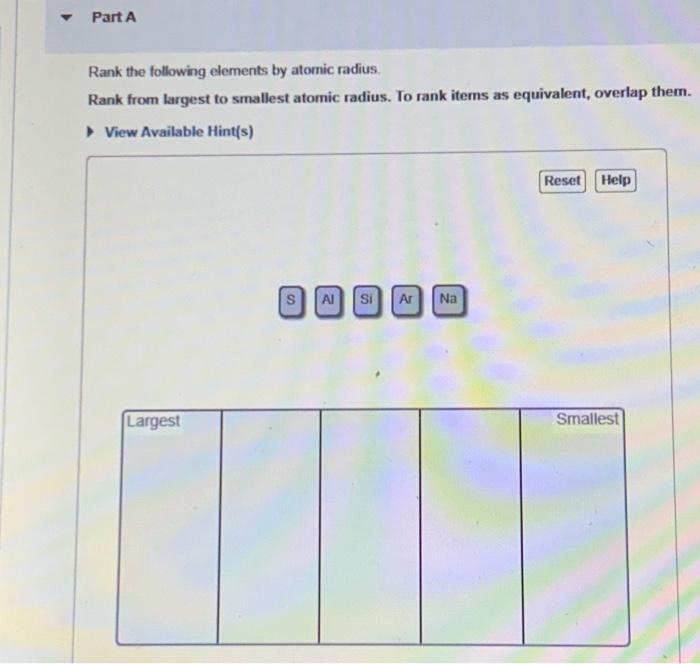 Solved Rank the following elements by atomic radius. Rank | Chegg.com