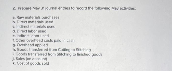 Solved prepare may 31 journal entries to record the | Chegg.com