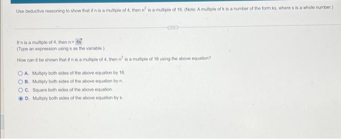 Solved Use deductive reasoning to show that if n is a | Chegg.com