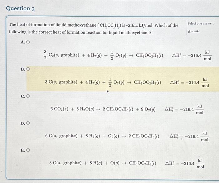Solved The heat of formation of liquid methoxyethane | Chegg.com