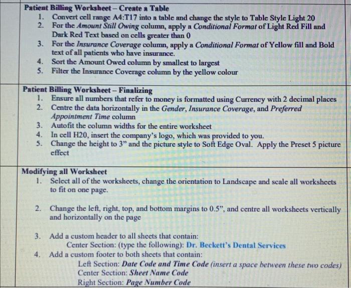 Solved Patient Billing Worksheet-Create a Table 1. Convert | Chegg.com