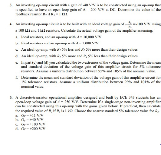 Solved 3. An inverting op-amp circuit with a gain of -40 V/V | Chegg.com