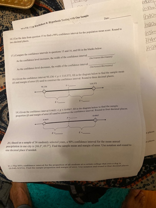 Solved to MATH 1530 Worksheet 7: Estimates and Sample Sizes | Chegg.com