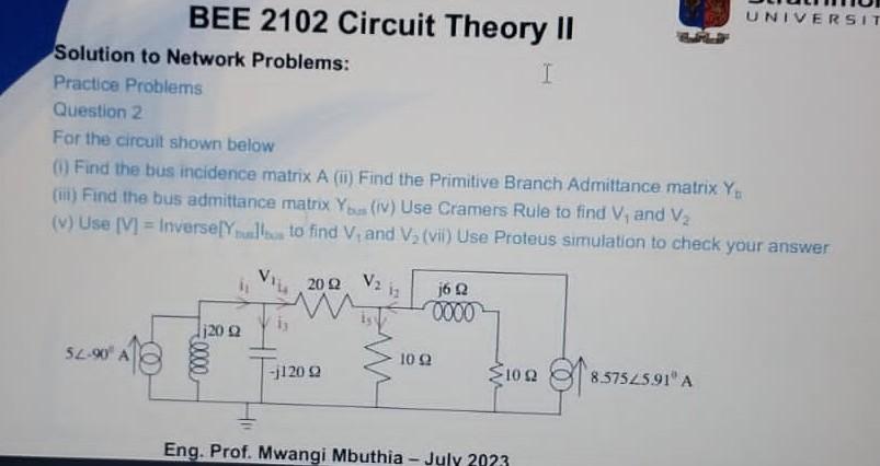Solved BEE 2102 Circuit Theory II Solution to Network | Chegg.com
