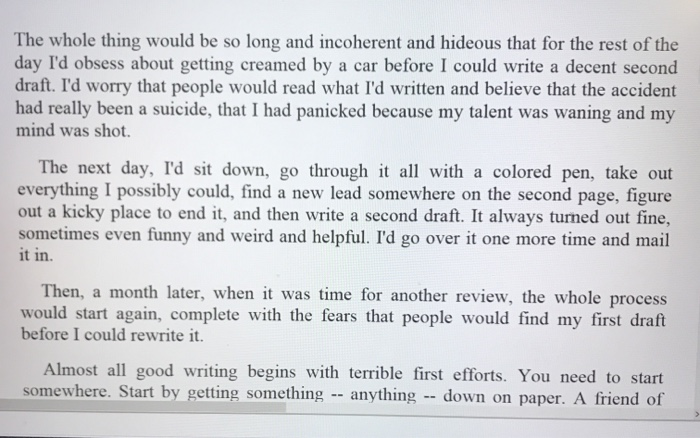 Shitty First Drafts Anne Lamott from Bird by Bird | Chegg.com