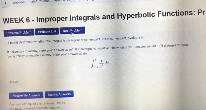 Solved I WEER U - webwork/ math 152 simonrone 1 WEEK 6 - | Chegg.com