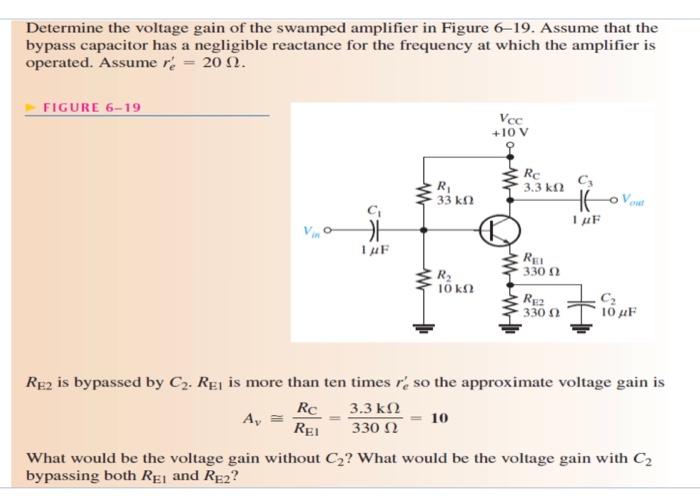 Solved Determine the voltage gain of the swamped amplifier | Chegg.com