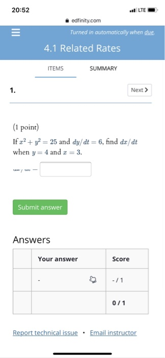 Solved 20:52 • LEE edfinity.com Turned in automatically when | Chegg.com