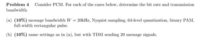 Solved Problem 4 Consider PCM. For each of the cases below, | Chegg.com