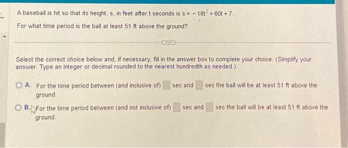 Solved A baseball is hit so that its height, s, in feet | Chegg.com