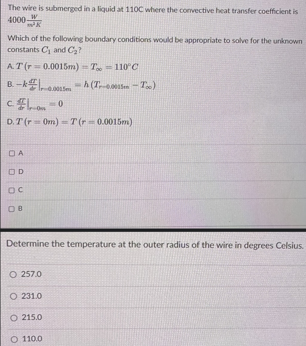 Solved The wire is submerged in a liquid at 110 ﻿C where the | Chegg.com
