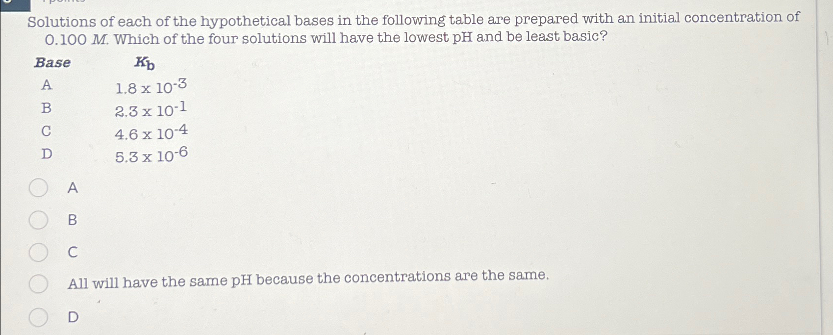 Solved Solutions of each of the hypothetical bases in the | Chegg.com