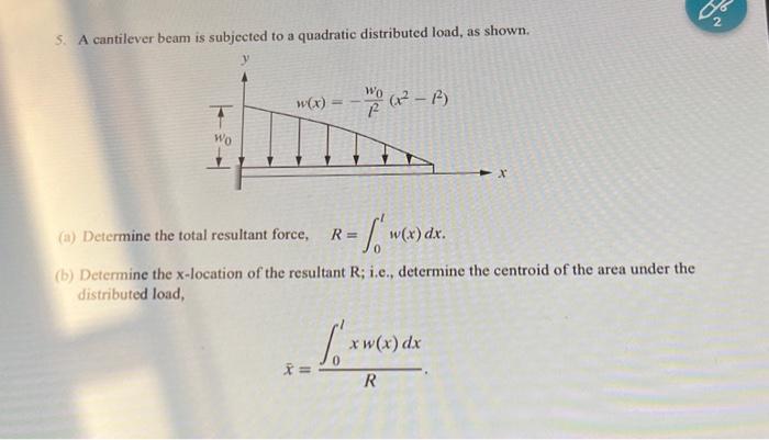 Solved 5. A cantilever beam is subjected to a quadratic | Chegg.com