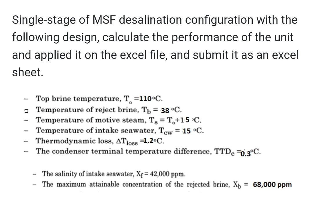 Solved Single-stage of MSF desalination configuration with | Chegg.com