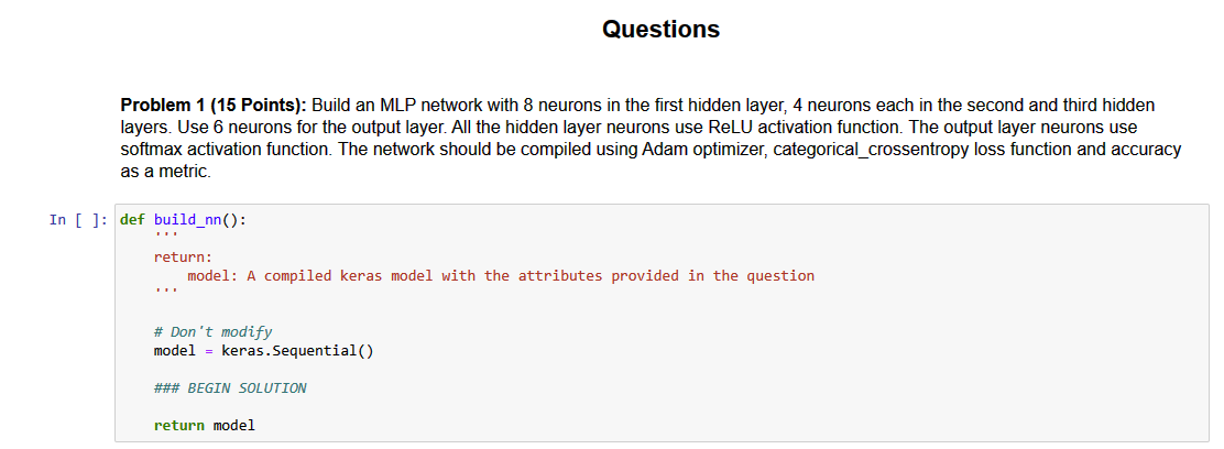 Solved QuestionsProblem 1 (15 ﻿Points): Build an MLP network | Chegg.com