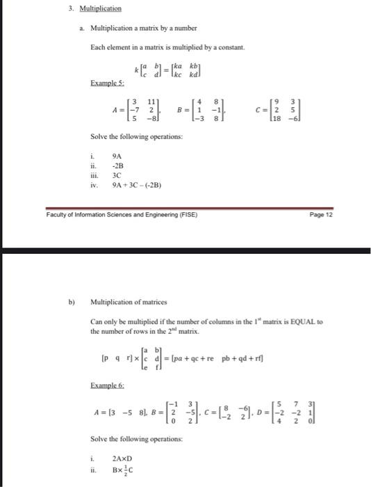 Solved 2.4 Operations en matrix 1. Addition To add matrices, | Chegg.com