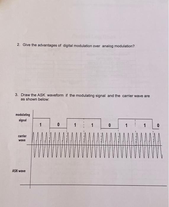 Solved 2. Give the advantages of digital modulation over | Chegg.com