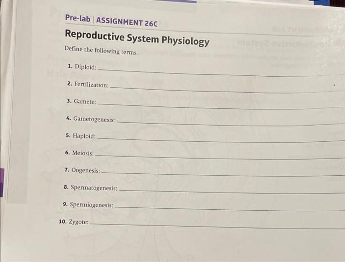 Solved Pre-lab ASSIGNMENT 260 Reproductive System Physiology | Chegg.com