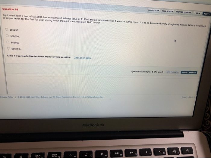 Solved CALCULATOR FULL SCREEN PRINTER VERstON BACK NEXT W | Chegg.com
