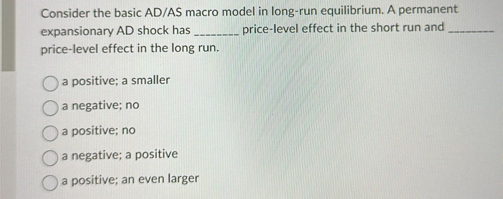 Solved Consider the basic AD/AS macro model in long-run | Chegg.com