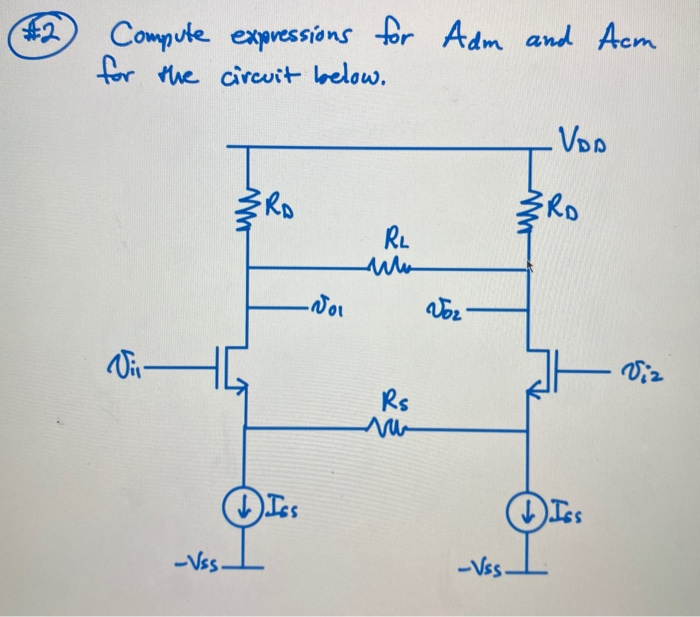 Solved Compute expressions for Adm and Acm for the circuit | Chegg.com Solved Compute expressions for Adm and Acm for the circuit | Chegg.com