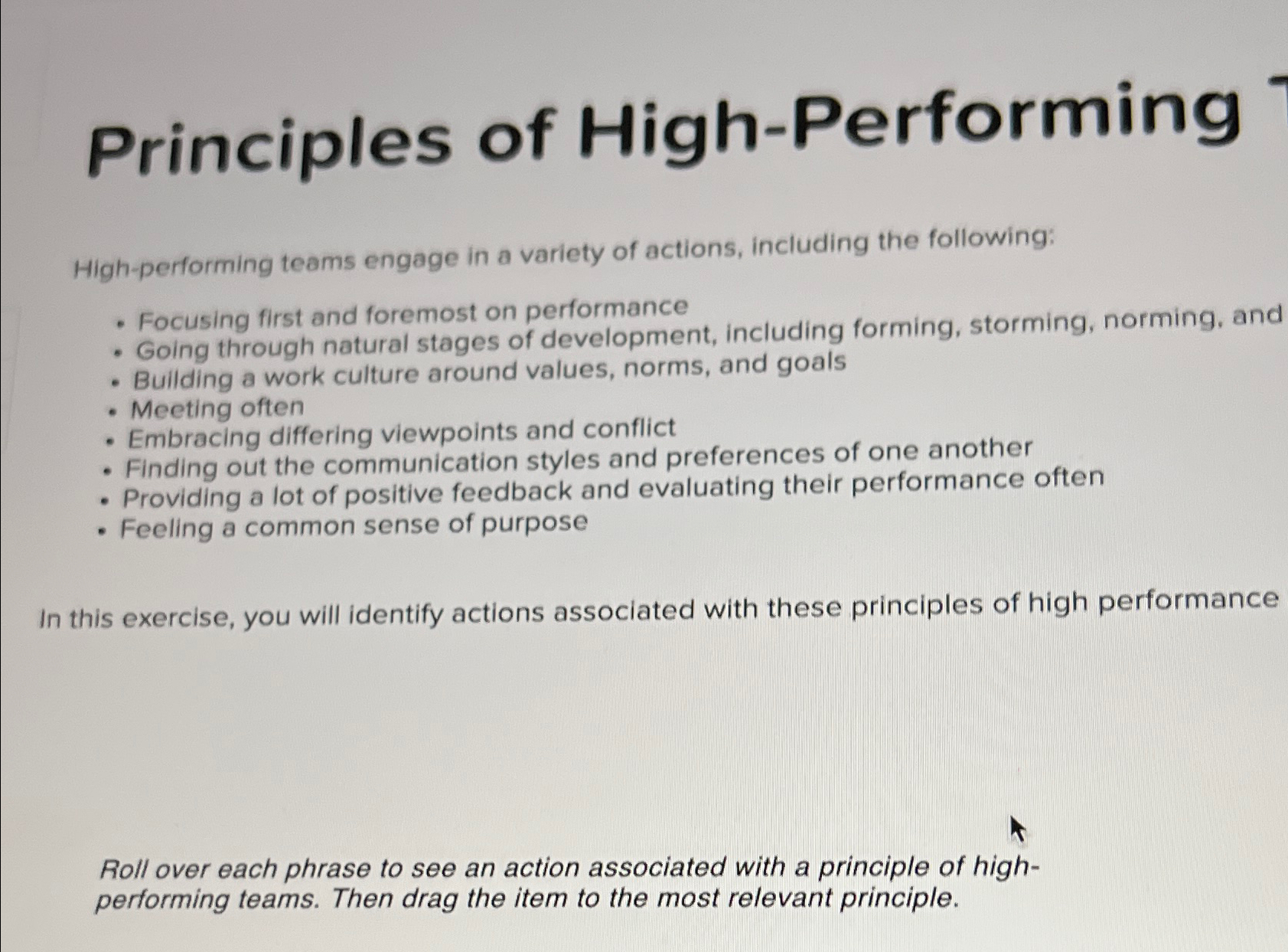 Solved Principles of High-PerformingHigh-performing teams | Chegg.com