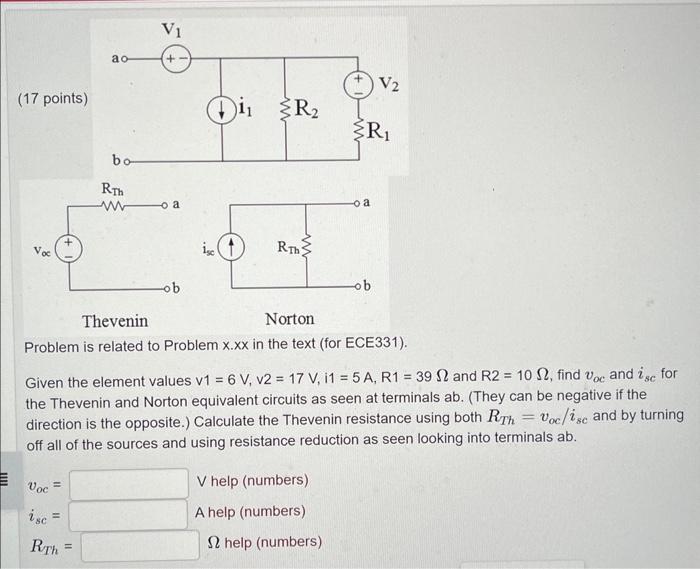 Solved (17 points) Thevenin Norton Problem is related to | Chegg.com