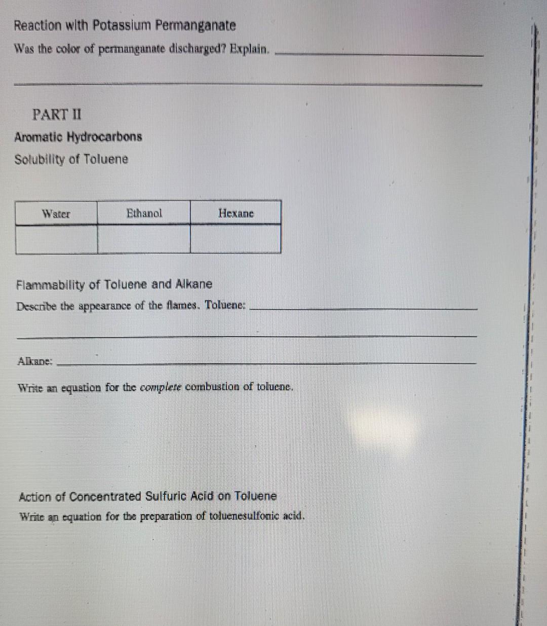 Solved A. Solubility - Test the solubility of toluene in | Chegg.com
