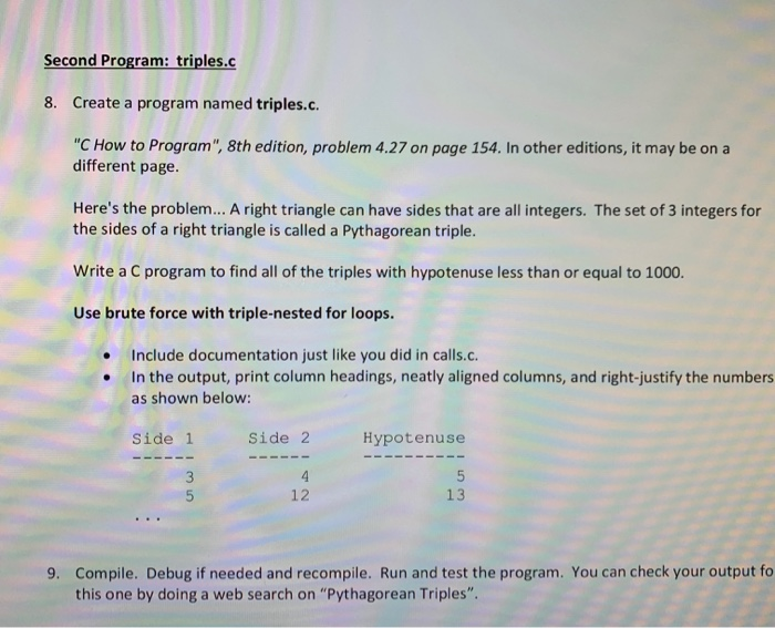 Solved Second Program: triples.c 8. Create a program named | Chegg.com
