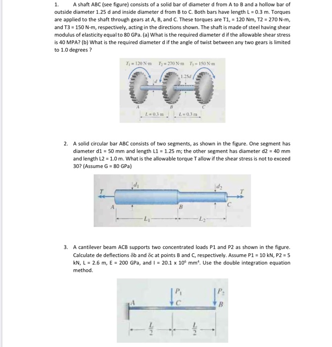 Solved A shaft ABC (see figure) consists of a solid bar of | Chegg.com