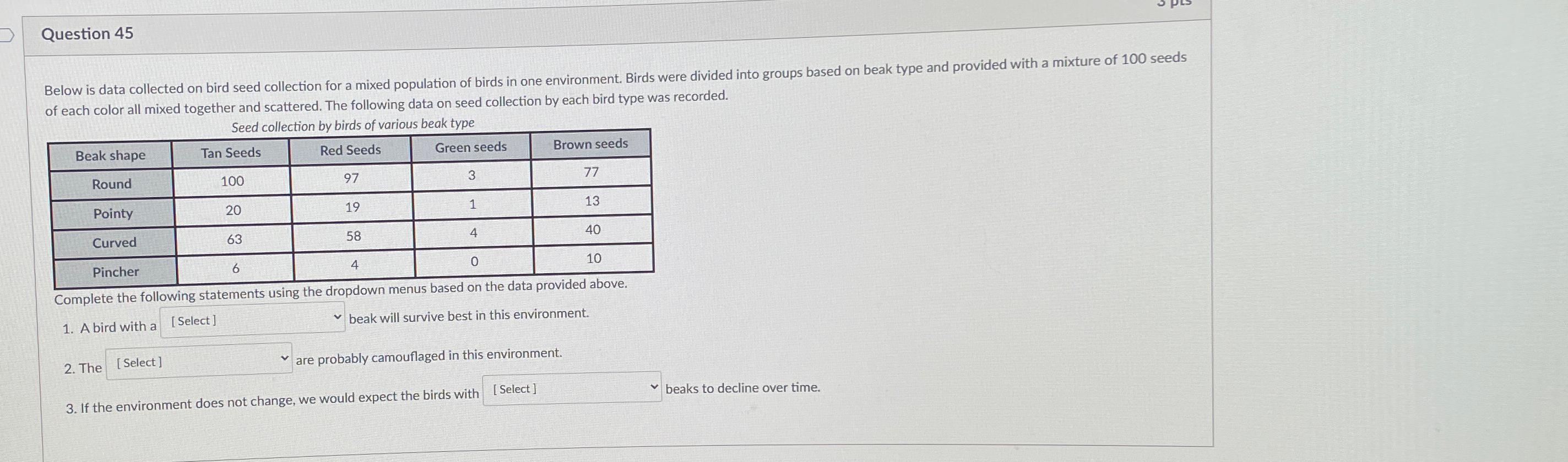 Solved Question 45Below is data collected on bird seed | Chegg.com