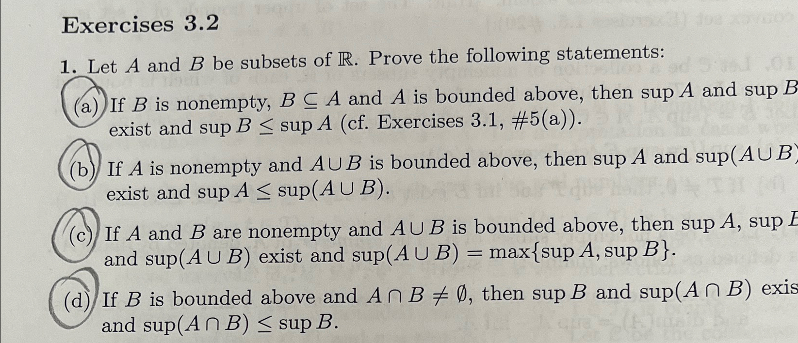 Solved Exercises 3.2Let A and B ﻿be subsets of R. ﻿Prove the | Chegg.com