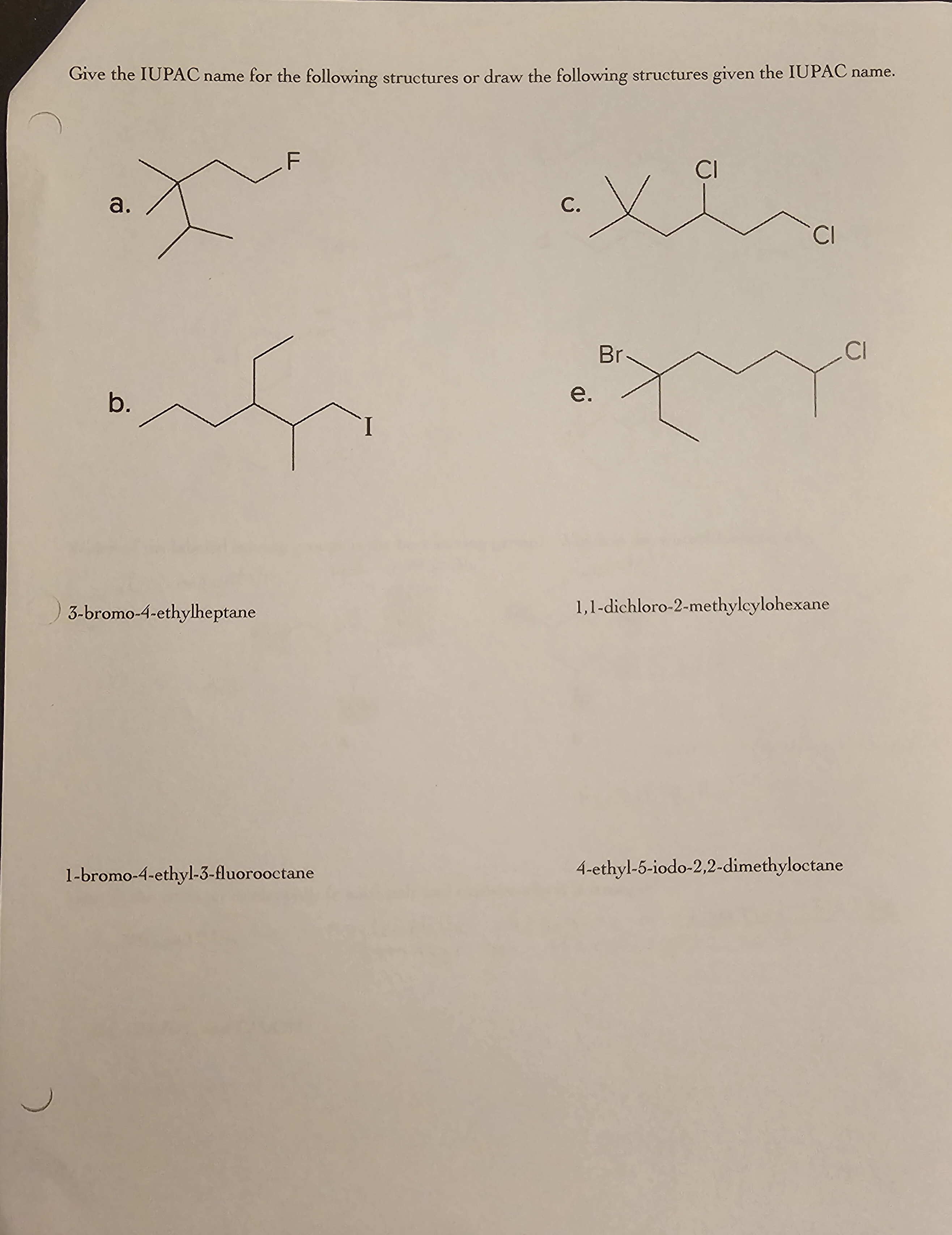 Solved Give the IUPAC name for the following structures or | Chegg.com