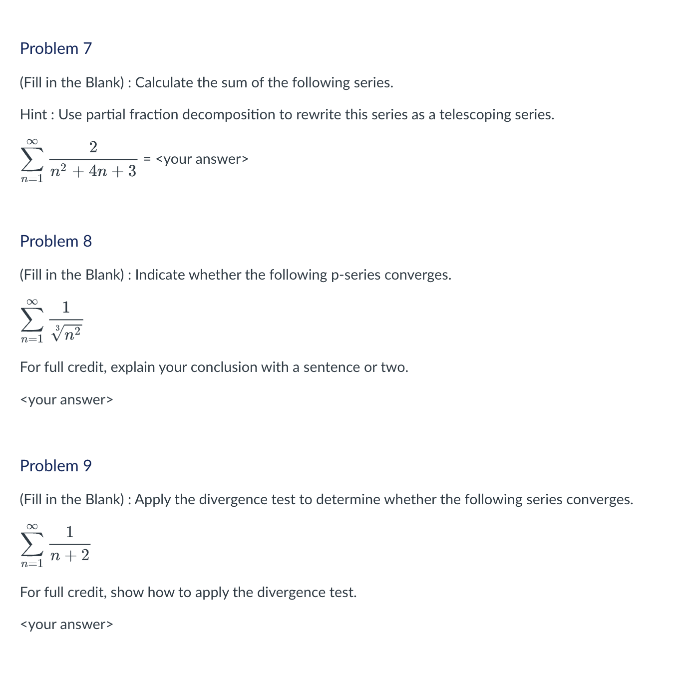 Solved Problem 7-9(Fill in the Blank) ﻿: Calculate the sum | Chegg.com