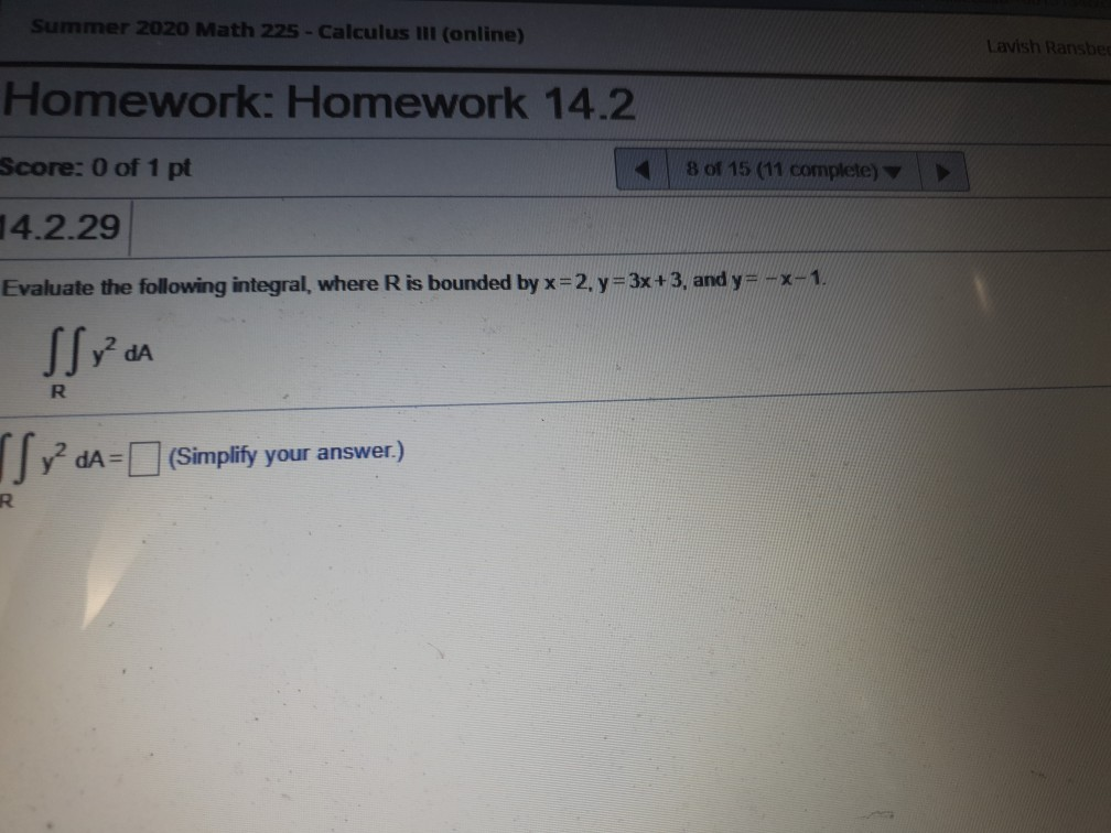 Solved Summer 2020 Math 225 - Calculus III (online) Lavish | Chegg.com