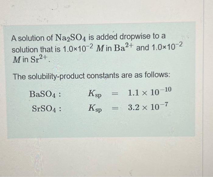 Solved A solution of Na2SO4 is added dropwise to a solution | Chegg.com