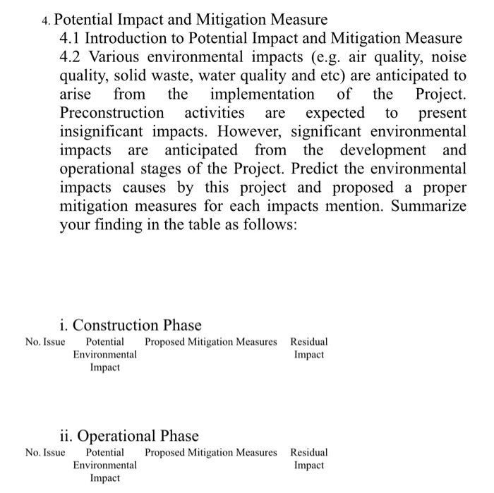 Solved 4. Potential Impact and Mitigation Measure 4.1 | Chegg.com