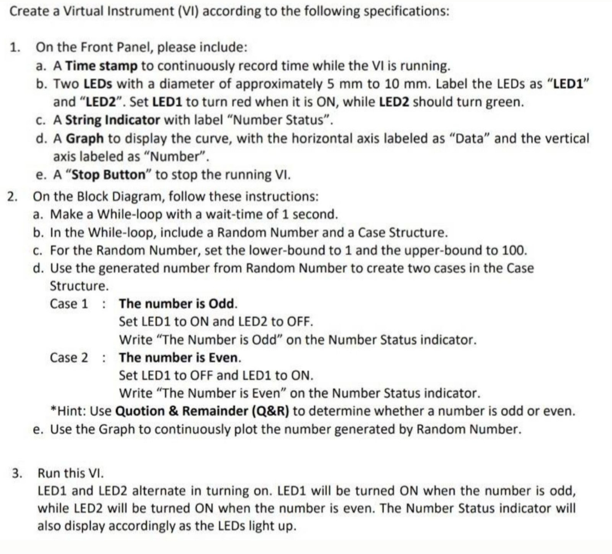 Solved Create a Virtual Instrument (VI) ﻿according to the | Chegg.com