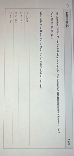 Solved Question 221 ﻿ptsFor Questions 20 ﻿thru 23, ﻿use the | Chegg.com