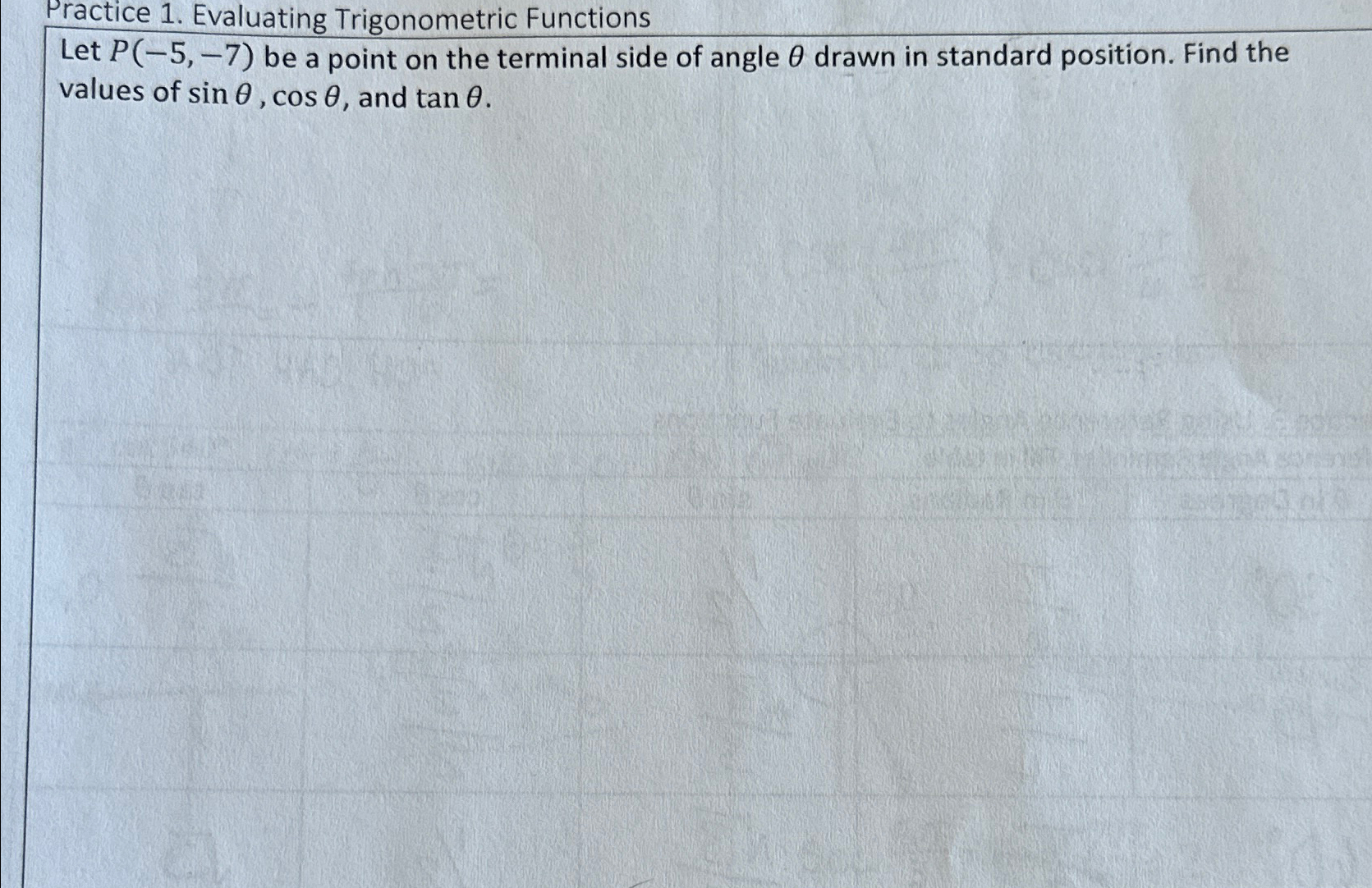 Solved Practice 1. ﻿Evaluating Trigonometric FunctionsLet | Chegg.com
