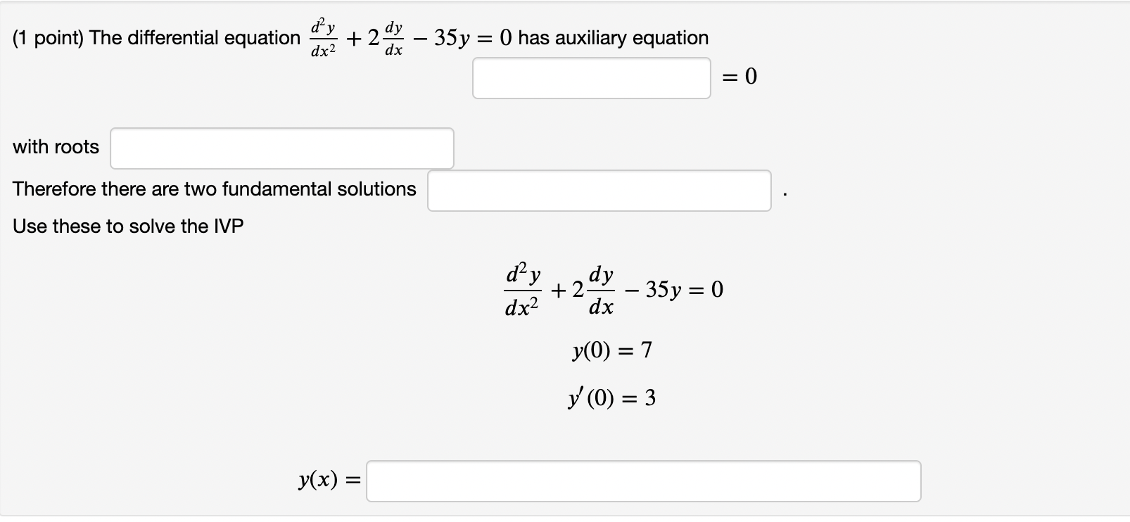 Solved (1 ﻿point) ﻿The differential equation | Chegg.com