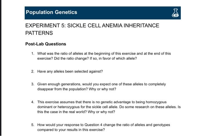 Sickle Cell Anemia Inheritance Patterns EXPERIMENT 5: | Chegg.com