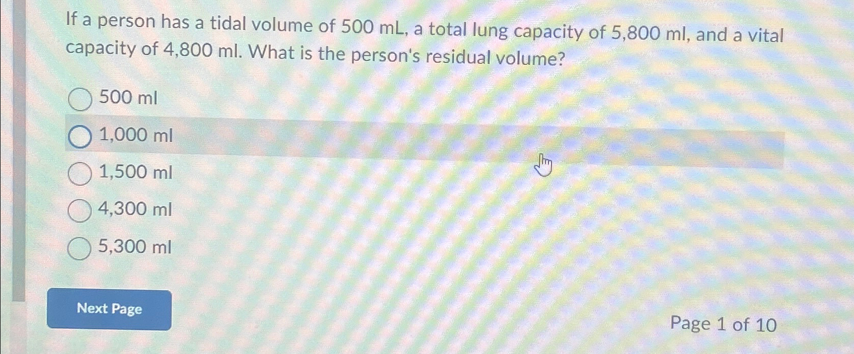 Solved If a person has a tidal volume of 500mL, ﻿a total | Chegg.com