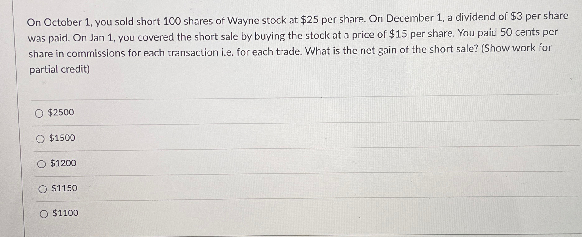 On October 1 , ﻿you sold short 100 ﻿shares of Wayne | Chegg.com