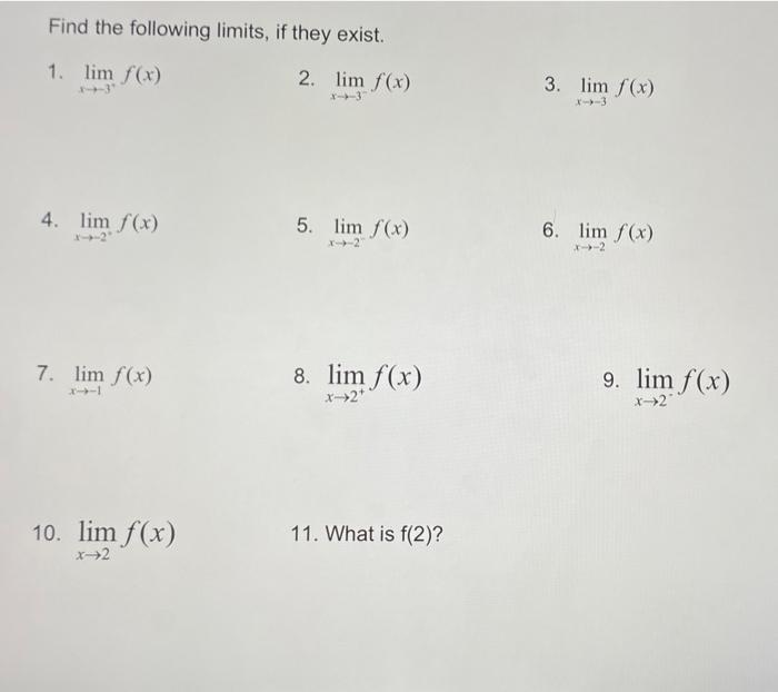 Solved One-Sided Limits AssignmentFind the following limits, | Chegg.com